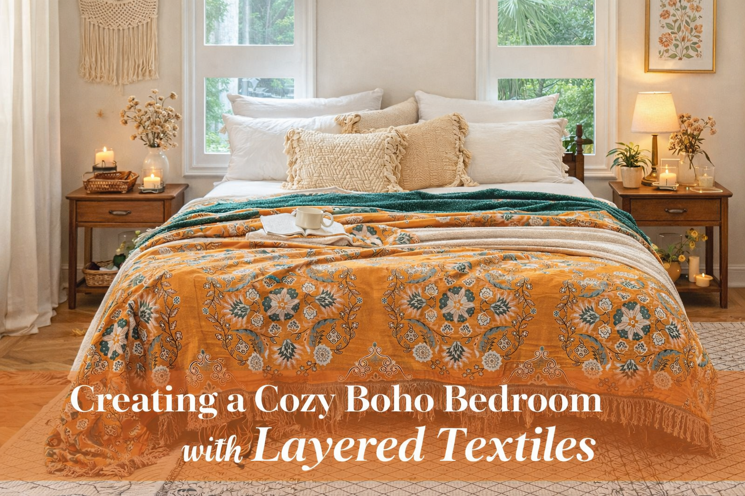 How to Layer Colorful Textiles in a Boho Bedroom | Cozy Bedding Guide ...